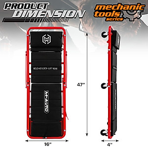 M-AUTO Heavy-Duty Convertible Mechanic Creeper, Z-Creeper 2-in-1 Creeper and Seat 48" Padded Adjustable Headrest Roller Garage Chair with 7 Swivel Casters for Washing, Detailing, Maintenance, Red