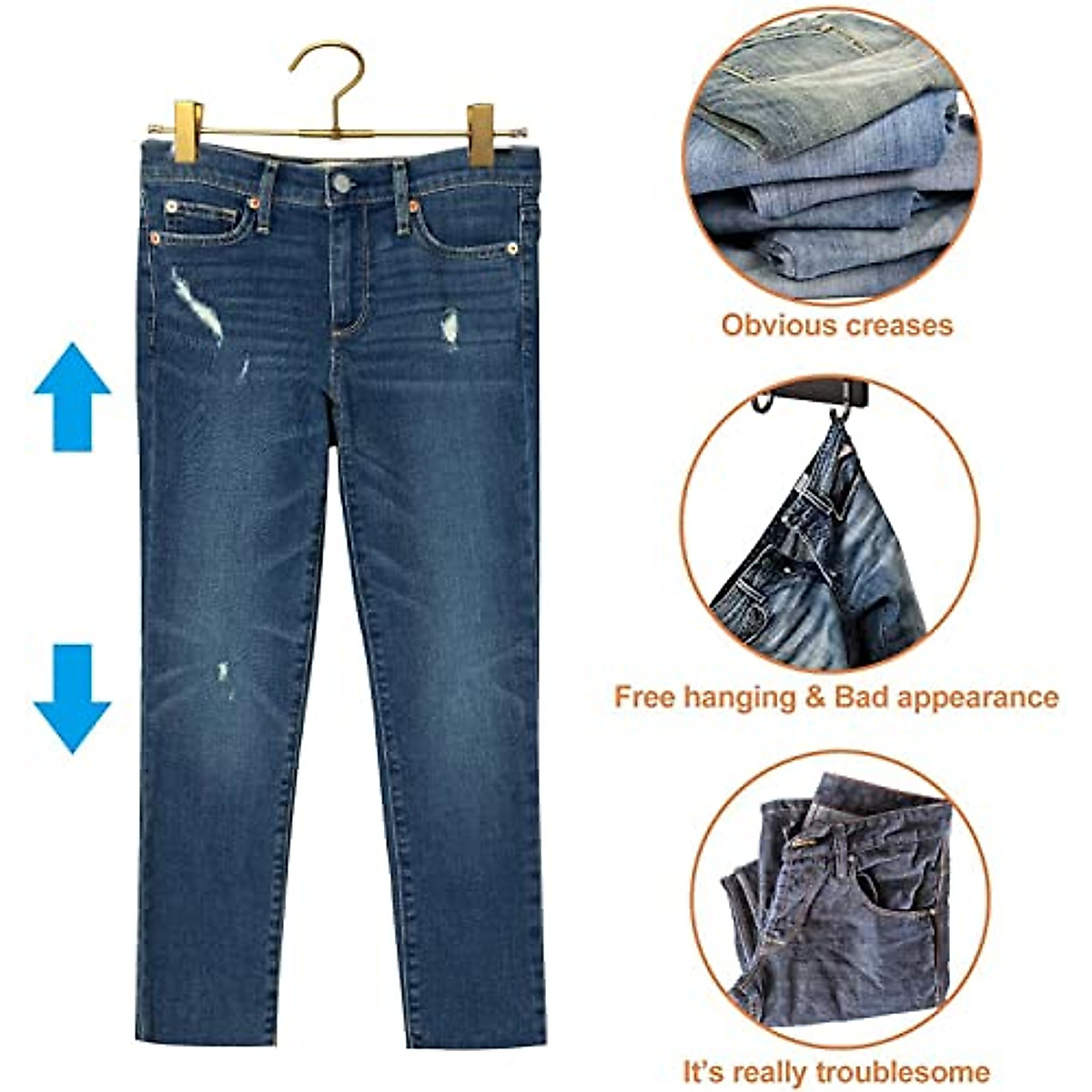 Koobay 11.8" Gold Pants Trousers Bottom Hangers, 20PACK, Clips Trouser Hangers Closet Wardrobe Organization Exhibition Display