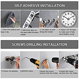 JEWJIO Broom Mop Holder, 15 Inch Wall Mounted Broom Storage Rack Utility Hanger 3 Racks 4 Hooks for Bathroom Home Kitchen Office Closet Garage Stainless Steel Heavy Tool Storage Rack