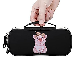 Pig Bandana Cute PU Leather Pen Pencil Bag Organizer Portable Makeup Carry Case Storage Handbag