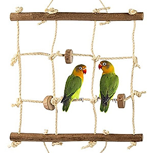 Bird Rope Perch, Natural Wooden Bird Rope Climbing Net Toys, Durable Hanging Bird Parrot Toy for Parakeet Cockatoos Cockatiel Lovebirds and Amazon Parrot