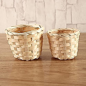 YAIKOAI 4 Pieces Small Hand-Woven Wicker Storage Baskets Desktop Bamboo Weaving Decorative Basket Wood Organizers Container for Storing Books Album Cosmetics Bouquet Keys, Small