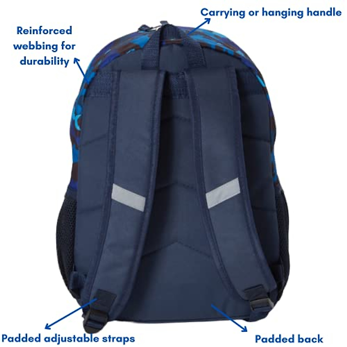 RALME 16 Inch Shark Backpack with Lunch Box Set for Boys or Girls, Value Bundle, Blue