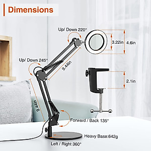 3X LED Magnifying Lamp, Beigaon 2 in 1 Magnifier with Light and Clamp, Adjustable Swing Arm, 3 Color Modes, Dimmable, Desk Lamp Magnifying Glass with Light and Stand for Close Work, Crafts, Reading