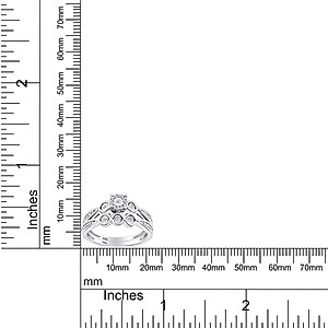 AFFY 1/10 ctw Round White Natural Diamond Set Ladies Engagement Wedding Bridal Ring Set In 14k White Gold Plated Sterling Silver (I-J / I2-I3, 0.10 ctw) Size-6