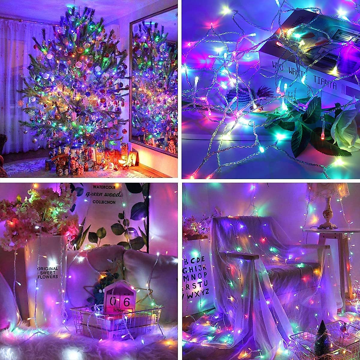 Easter Decorations Lights, 66ft 200 LED Easter Pastel String Lights, Clear Wire Twinkle Fairy Tree Lights Indoor Outdoor, 8 Modes Plug-in Christmas Lights for Bedroom Garden Party Decor