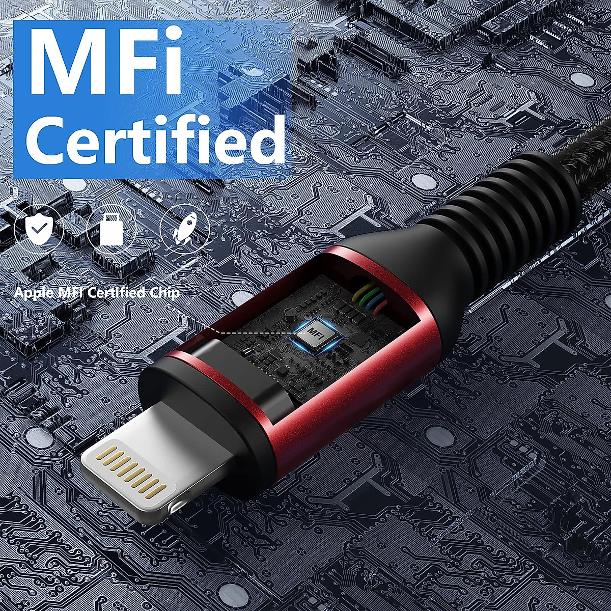 iPhone Charger Cable [Apple MFi Certified] 3Pack 6FT USB-A to Lightning Cable Nylon Braided Fast Charging Cord Compatible with iPhone 14/13/12/11 Pro Max/XR/XS/X/8/7/Plus/6S iPad/iPod/AirPods