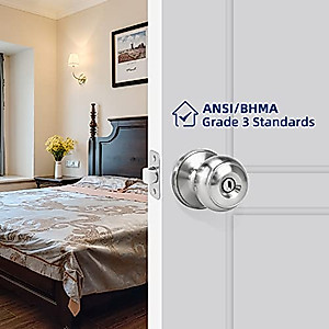 LOQRON Keyless Privacy Door Knob and Single Cylinder Deadbolt Lock Combo Set Security for Front Door Bedroom/Bathroom Satin Nickel Finish