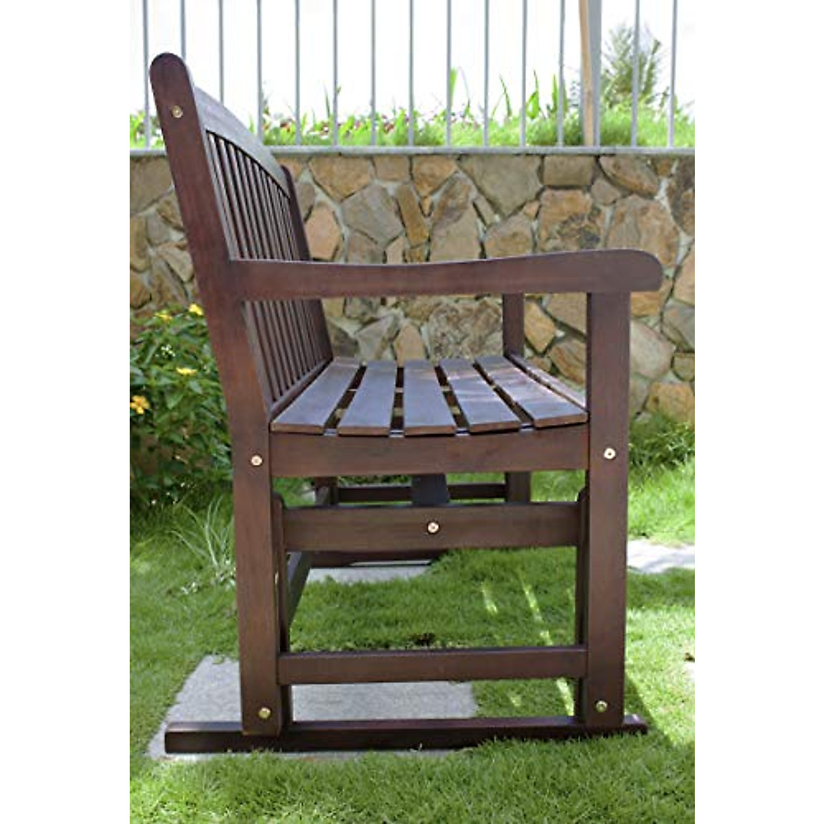 Merry Garden 2-Person Glider Bench Wooden Bench for Outdoor Patio Garden Dining, Stained