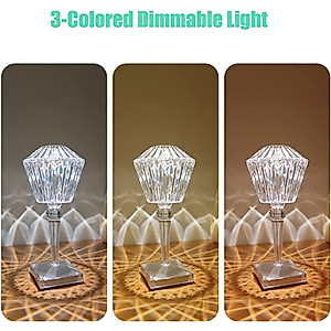 Marspeeder Crystal Table Lamp with 3-Color Dimmable Light, Portable USB Rechargeable LED Crystal Diamond Small Table Lamp, Touch Lamp for Bedroom,Wedding,Bars,Living Room,Office