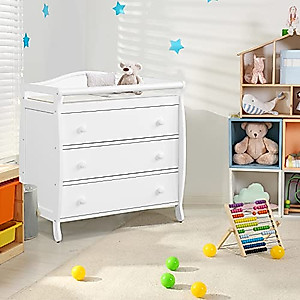 Costzon 3-Drawer Changing Table, Infant Diaper Changing Station with Drawers, Safety Rails & Strap, Baby Changing Table Dresser for Nursery, Easy Assembly (White)