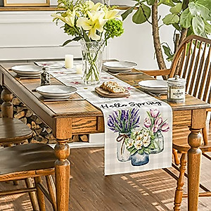 Artoid Mode Buffalo Plaid Lavender Vase Hello Spring Table Runner, Easter Summer Seasonal Anniversary Holiday Kitchen Dining Table Decoration for Indoor Outdoor Home Party Decor 13 x 72 Inch