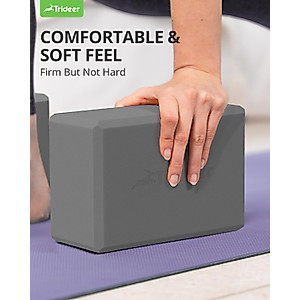 Trideer Yoga Blocks, Yoga Blocks 2 Pack, High Density EVA Foam Blocks, Supportive, Lightweight & Odor Resistant, Yoga Essentials for Yogi & Yogini, Yoga Accessories 9"x6"x3" (Gray)