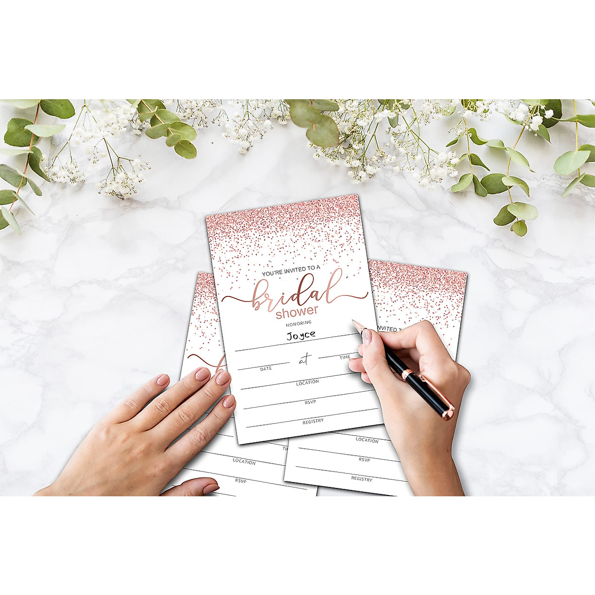 mermermu Bridal Shower Invitation Cards with Envelopes - Pink Rose Gold Fill in The Blank Bridal Shower Cards, For Weddings, Engagement, Party and Receptions Supplies, 25 Invites With Envelopes - 003