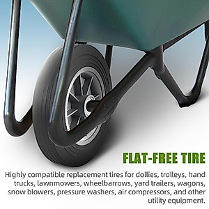 AR-PRO (2-Pack 10'' x 2'' Flat Free Solid Rubber Tire and Wheel, 3/4" & 5/8" & 1/2" Axles Bore Hole with 2.23" Offset Hub, Replacement 10 Inche Wheel for Dolly Hand Trucks and Wheelbarrows