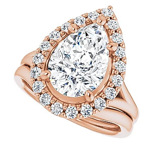 Pear Moissanite Engagement Ring Set 3 CT Handmade 10K Solid Rose Gold Rings for Women Solitaire Colorless Diamond Anniversary Halo Bridal Wedding Ring Proposal Gifts VVS1 Colorless