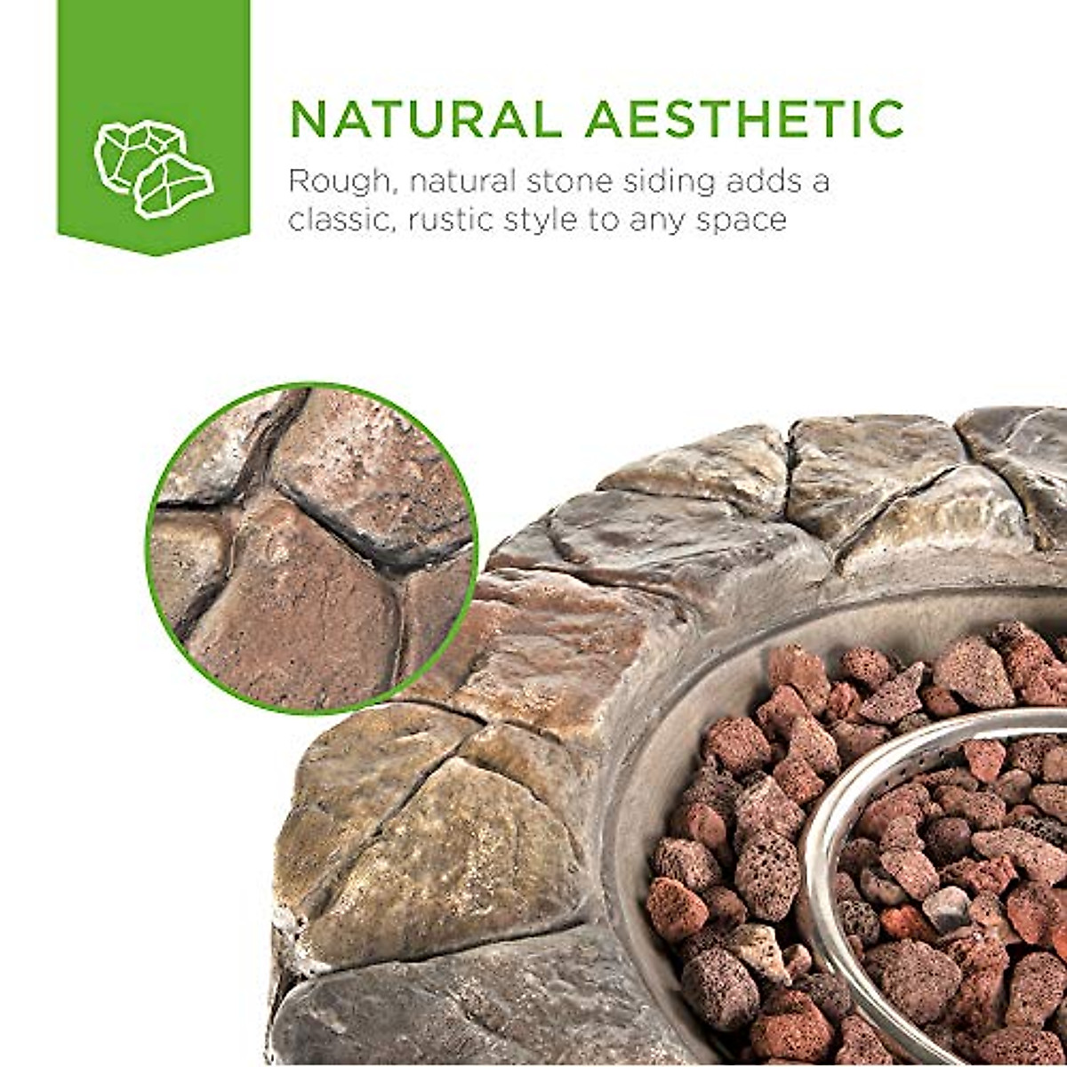 Best Choice Products 30,000 BTU Gas Fire Pit for Backyard, Garden, Home, Outdoor Patio w/Natural Stone, Propane Hose, Handle, Cover