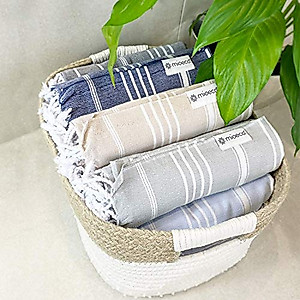 mioeco Organic Cotton Turkish Hand Towel - 20" x 38" Large Classic Luxury Set of 2 - Decorative Hand Towels for Bathroom, Kitchen & Home - Super Absorbent & Quick Drying - Prewashed