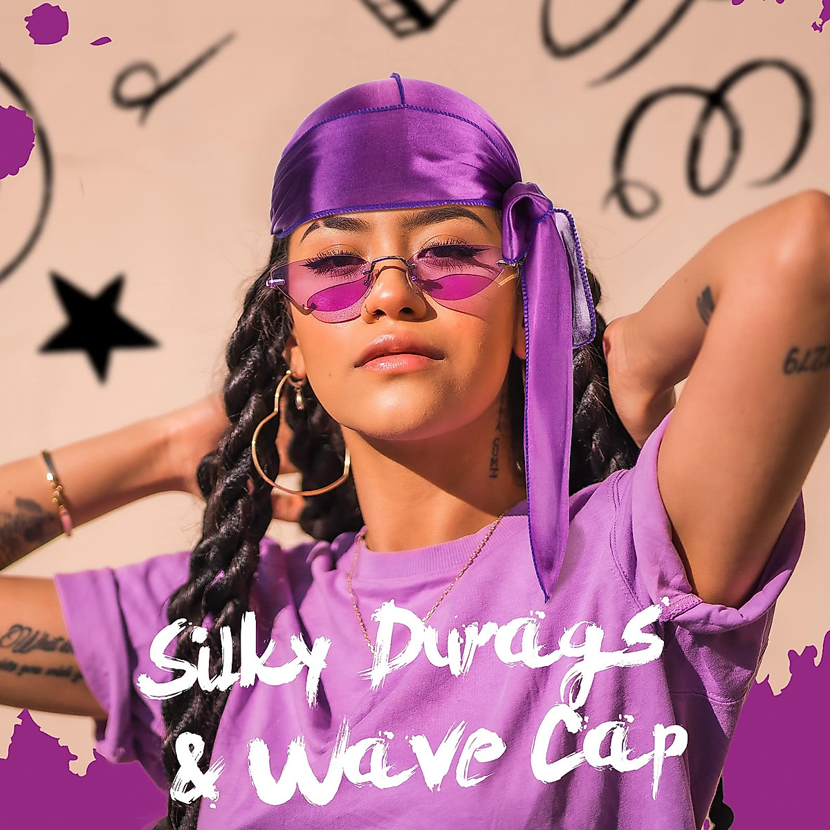 28 Pcs Silky Durags Set Includes 24 Satin Durag for Men Women Long Tail Headwraps with 4 Elastic Wave Cap (Assorted Color)