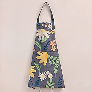 ARBINSON 2 Pack Floral Apron for Women with Pockets, Adjustable Cotton Chef Aprons for Kitchen, Cooking, BBQ & Grill (Green/Leaves)