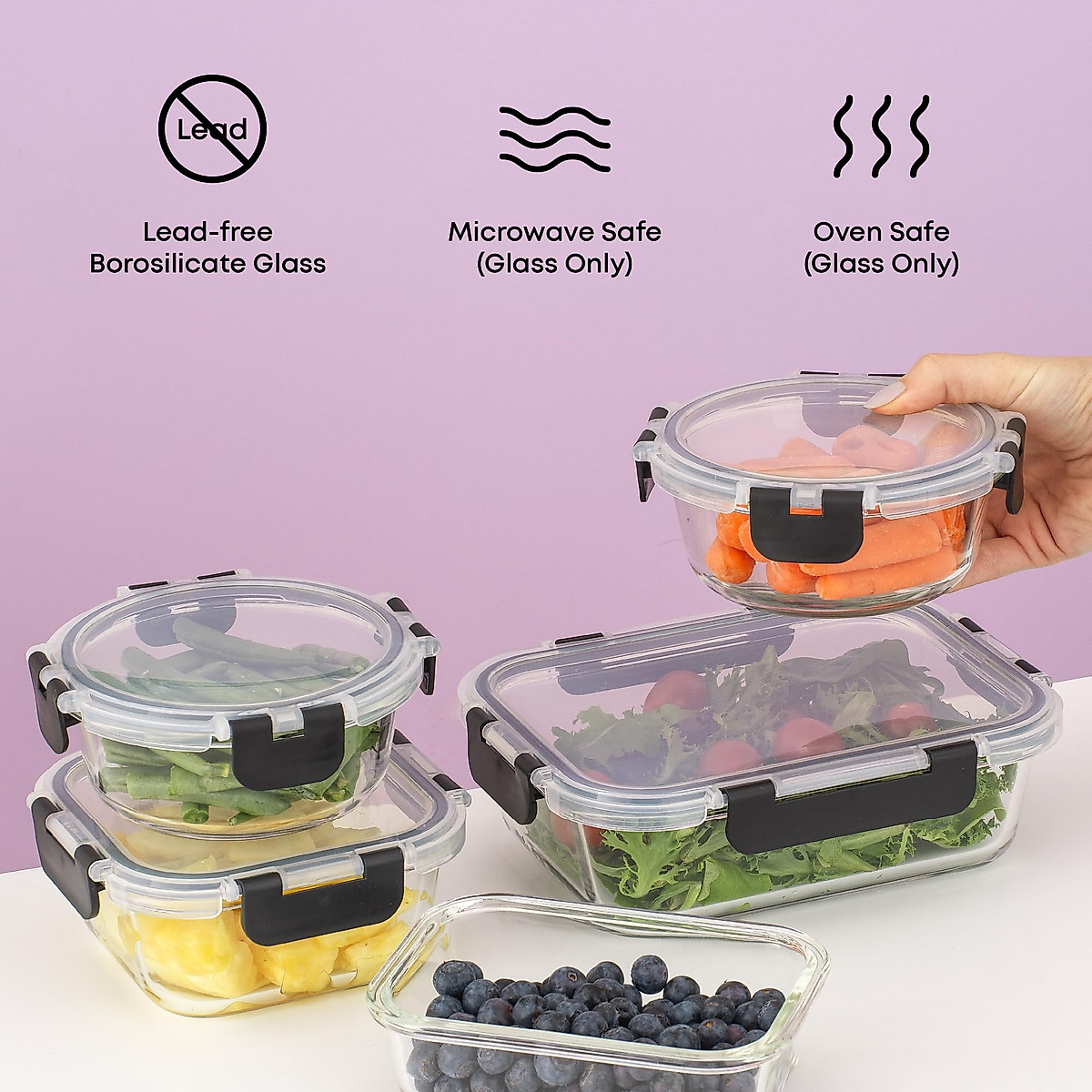 JoyFul by JoyJolt 24pc Borosilicate Glass Storage Containers with Lids. 12 Airtight, Freezer Safe Food Storage Containers, Pantry Kitchen Storage Containers, Glass Meal Prep Container for Lunch
