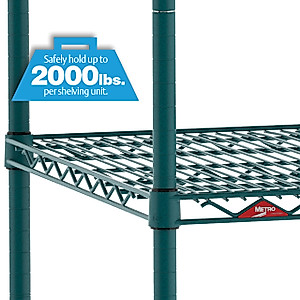 METRO Super Erecta Metroseal Green Epoxy Shelving Unit - Industrial Wire Shelving for Restaurants, Kitchens, Walk-in Coolers/Freezers with Microban - 4 Tier, 2000 lbs Capacity, 18” W x 36” L x 74” H