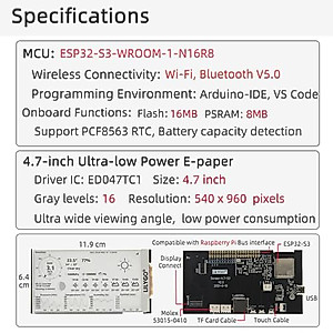 LILYGO T5 4.7 Inch E-Paper V2.3 ESP32-S3 Development Driver Board TTGO Display Module Support TF Arduino (Female pin Welded Version)