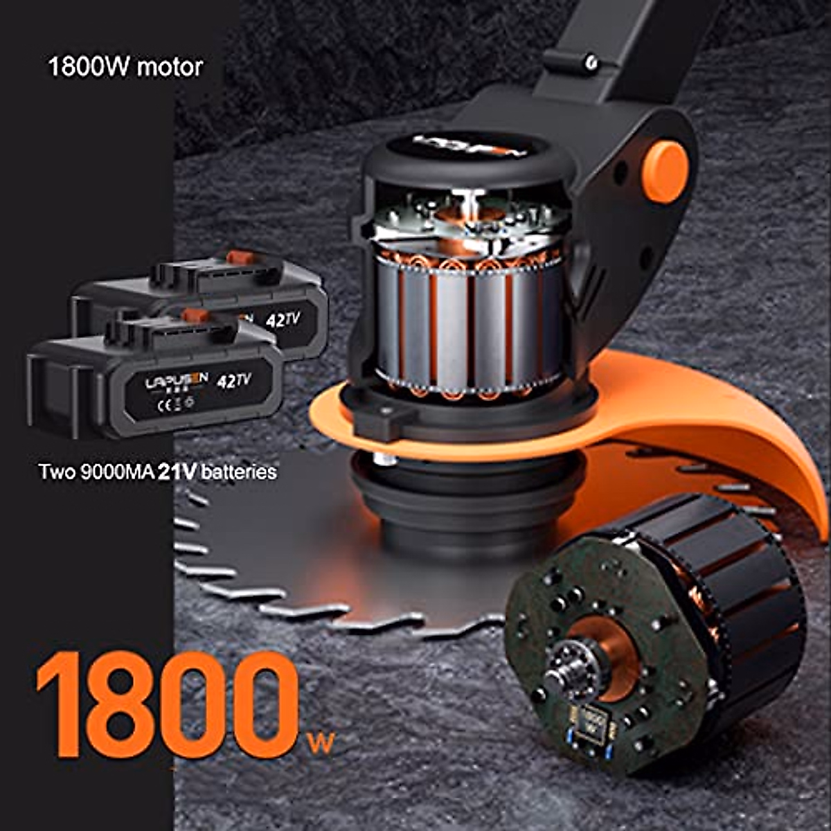 21V 9000MA Battery Grass Trimmer, 1800W Powerful Electric Strimmers with Metal Blade,Telescopic Cordless Garden Edger Cutter Garden Lawn Mower,15 cm Cutting Width