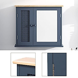 soges Bathroom Wall Cabinet Medicine Cabinet with Mirror, Wall Mounted Bathroom Storage Cabinet with 2 Doors, Wood Hanging Cabinet Storage Organizer for Bathroom, Living Room, Dark Blue