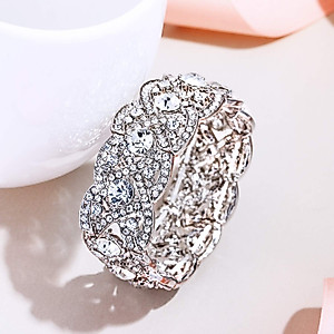 EVER FAITH Austrian Crystal Costume Jewelry Art Deco Elastic Stretch Bracelet Clear Silver-Tone