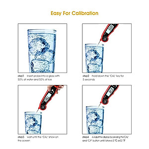 GordonChann Instant Read Meat Thermometer Waterproof Thermometer with Large Backlit LCD Calibration and Backlight Functions Thermometer for BBQ. Meat. Tea. Milk. Soup. (red)