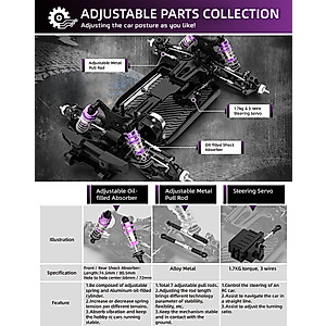 RIAARIO 1:14 RTR Brushless Fast RC Cars for Adults, Max 63mph Hobby RC Truck, 4X4 Remote Control Car for Boys with Carbon Fiber Chassis & Metal Gear, Oil Filled Shocks Electric Vehicle Buggy for Kids