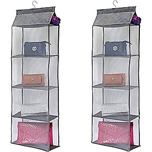 MIGHTY TIDY HOME New and Improved XL Size Hanging Handbag Purse Organizer for Closet | 2 Pack, 10 Shelves Total | Space Saving Hand Bag Storage Holder for Wardrobe Closet (Grey)