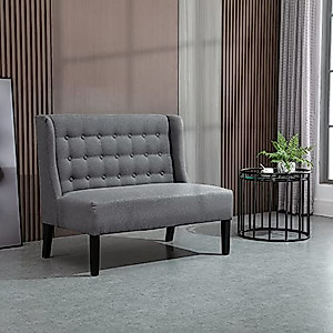 HOMCOM Wingback Double Sofa Linen Fabric Upholstery Button Tufted Loveseat Armless Couch Modern Contemporary Living Room Settee with Wood Legs, Grey
