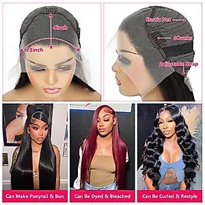 100% Human Hair 28 Inch Straight Lace Front Wigs Human Hair Pre Plucked 180 Density 13x4 HD Lace Front Wigs Human Hair for Black Women Glueless Brazilian Straight Lace Frontal Wigs with Baby Hair