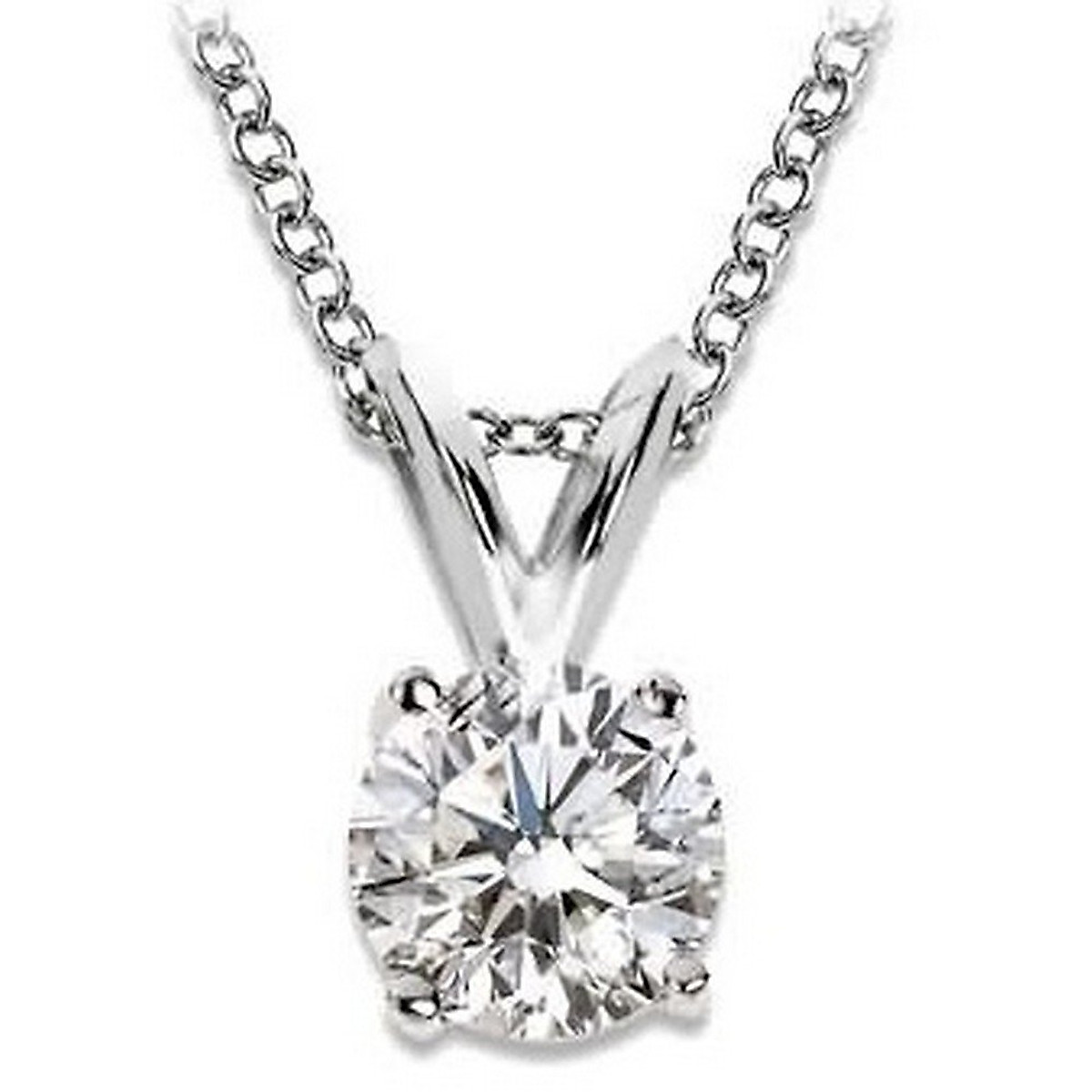 Near 1 Carat 4 Prong Solitaire Basket Diamond Pendant Necklace 14K White Gold (K, I2, 0.85 ctw)
