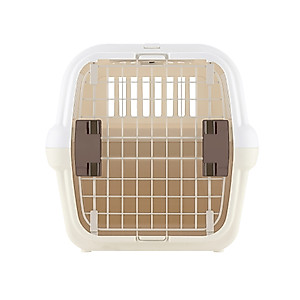 Richell Double Door Pet Carrier Medium, Travel Carrier for Small Dog and cat, up to 17.6 lbs., White/Beige (80024)