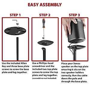Eximus Fixed Height Speaker Floor Stand for Sonos One and Sonos One SL and Sonos Play:1 - Cable Management Built In - Easy Assembly - Gloss Black Finish