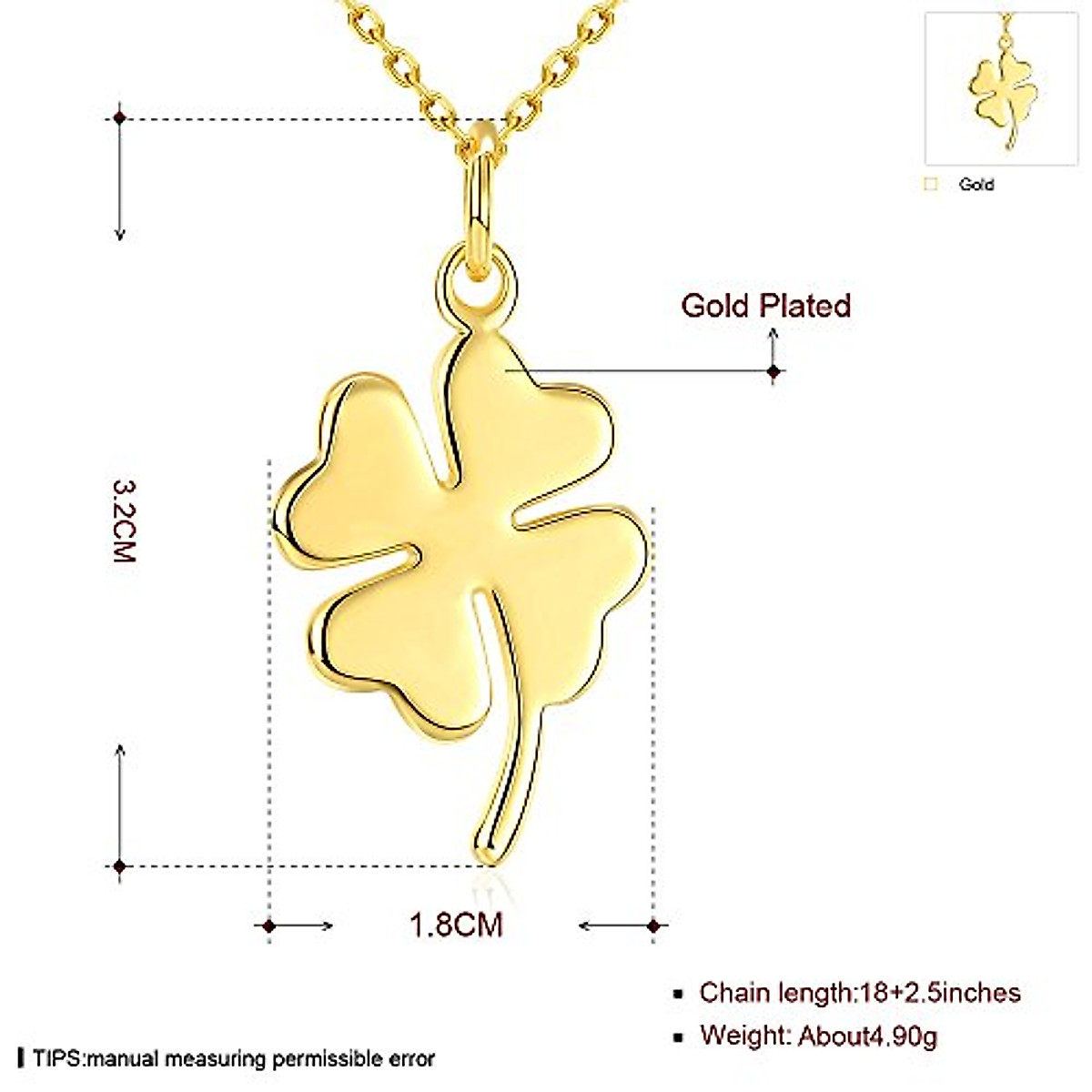 Greendou Fashion Jewelry 18K Gold Cute Four-Leaf Clover Lucky Adjustable Pendant Necklace