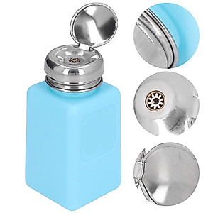 Walfront Solvent Dispenser, 200ML Press Type Solvent Dispenser Push Type Bottle ESD Anti Static Bottle with Stainless(Blue)