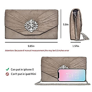 ANKESON Clutch Purses for Women Velvet Pleated Evening Bags Envelope Shoulder Evening Handbags Grey