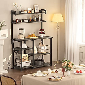 Topfurny Baker's Rack with Power Outlet, Coffee Station, Microwave Oven Stand, Kitchen Shelf, Microwave Cart, 7-Tier Microwave Stand or Coffee Bar Table Organizer, for Spice, Pots and Pans Organizer