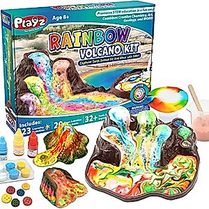 Playz Explosive Rainbow Volcano Kit for Kids with 23+ Science Chemistry Set Activities & Experiments, Glow in The Dark Learning & Education Toys, & Earth Science Kits for Kids Age 8-12, Boys, & Girls