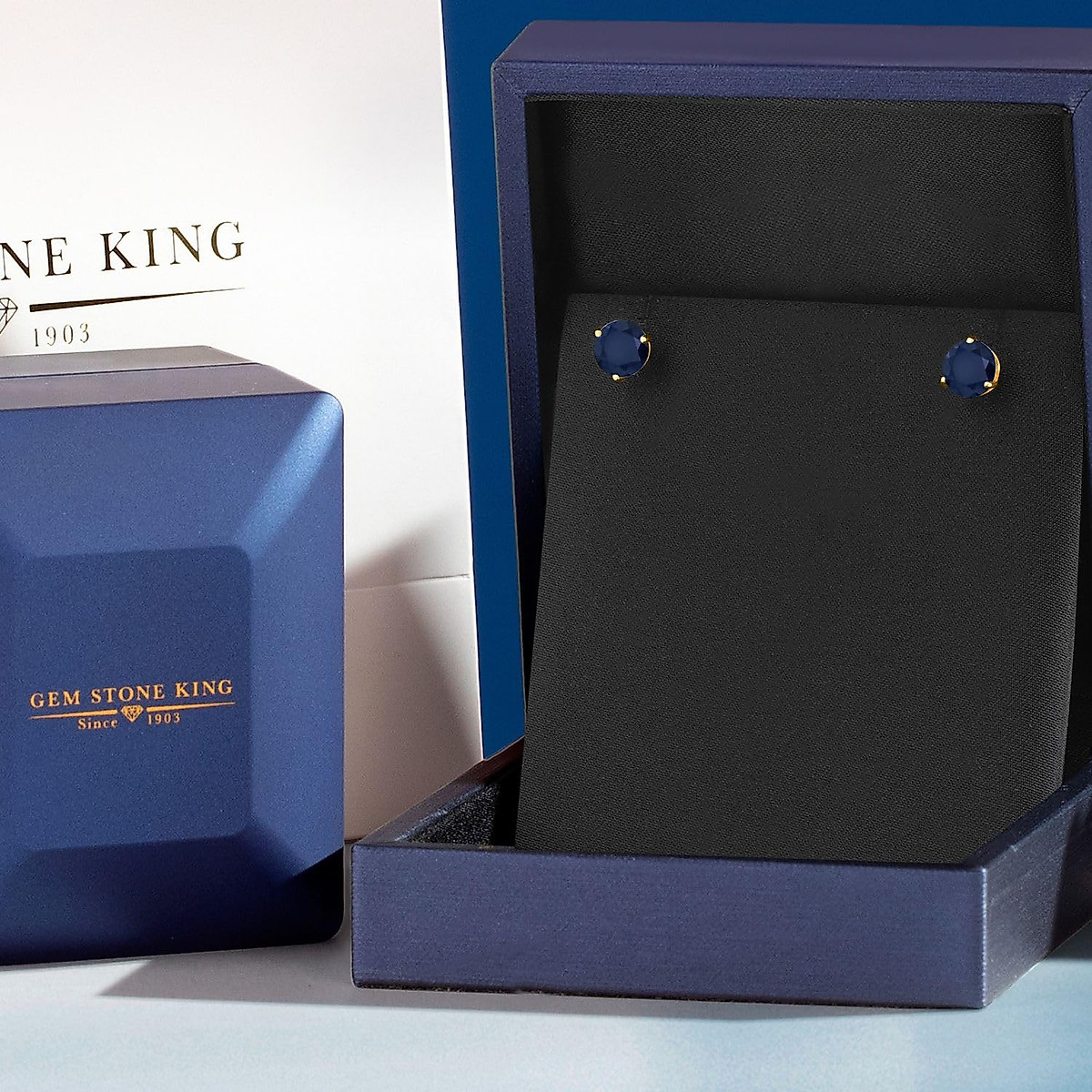 Gem Stone King 14K Yellow Gold Martini Earrings | 3 Prong Screw Back Stud Earrings for Women | Round 6MM | Gemstone Birthstone | Gold Earrings for Women