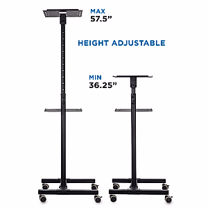 Mount-It! Mobile Projector and Laptop Stand (2 Shelves), Rolling Cart with Ventilated Tray, Heavy Duty, Height Adjustable Laptop and Projector Presentation Trolley, Black