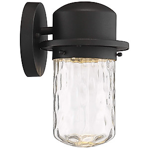 Possini Euro Design Mallow Modern Rustic Outdoor Wall Light Fixture LED Textured Black Steel 9 1/4" Clear Hammered Glass for Exterior House Porch Patio Outside Deck Garage Front Door Garden Home