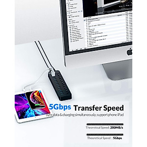 ORICO Powered USB Hub, 13 Ports 60W USB 3.0 Data Hub with BC1.2 Charging, Individual On/Off Switches and 12V/4A Power Adapter for Desktop Computer, PC, iMac, Mobile HDD, Flash Drive