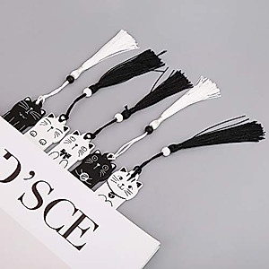 BEERBINGER Bookmarks, Cute Cartoon Cat Wooden Book Page with Tassel Student Stationery School