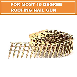 BHTOP 3600 Count Coil Roofing Nails 3/4-Inch x .120-Inch for Roofing Nail Gun, 15 Degree Round Head Wire Weld Collated Roofing Nail, Smooth Shank Electro Galvanized Air Nails for Roofs