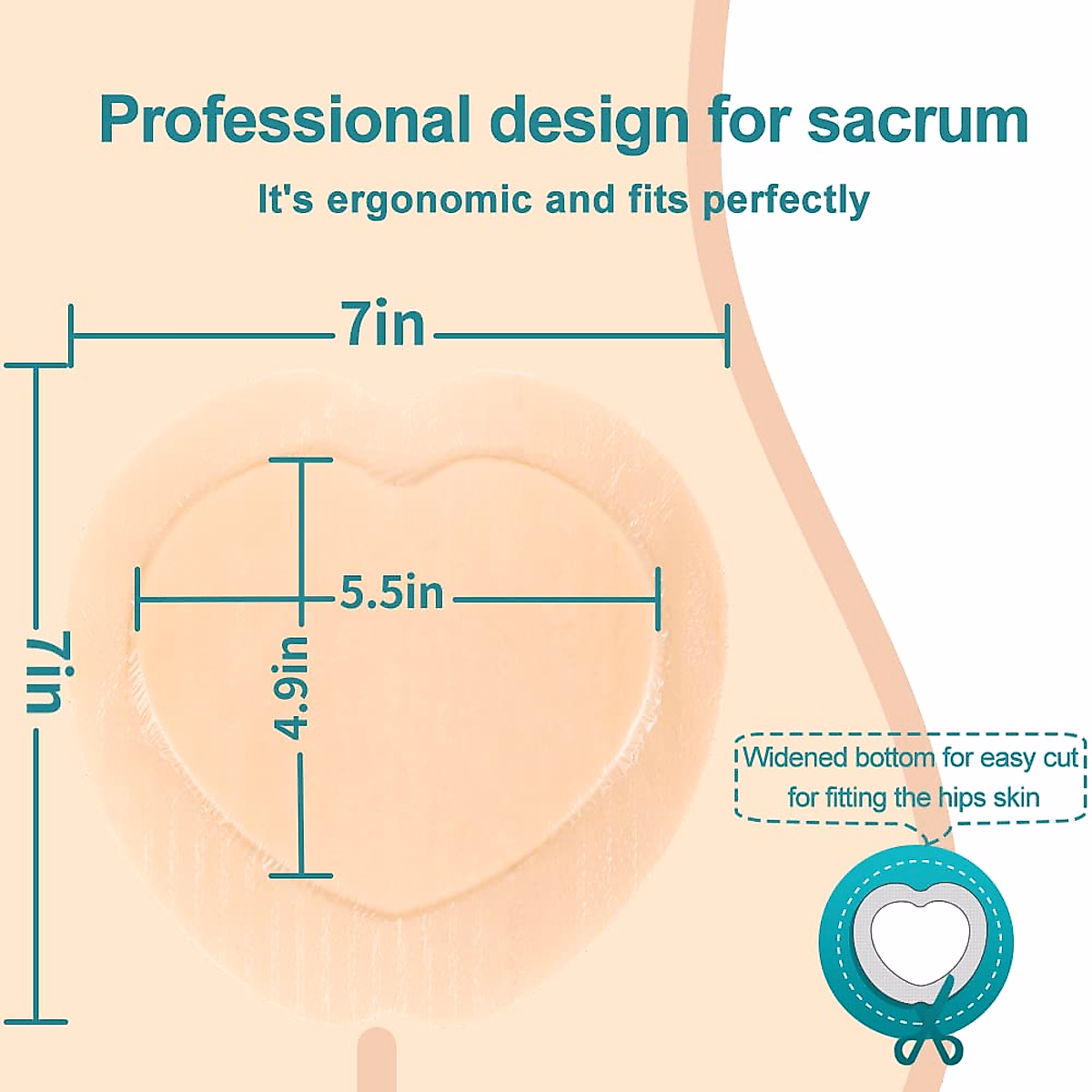 Dimora Wound Dressing Sacrum Foam Bandages Silicone Adhesive Border 7"x7" Waterproof Sacral Pads Absorbent Breathable Bed Sore Pressure Dressing